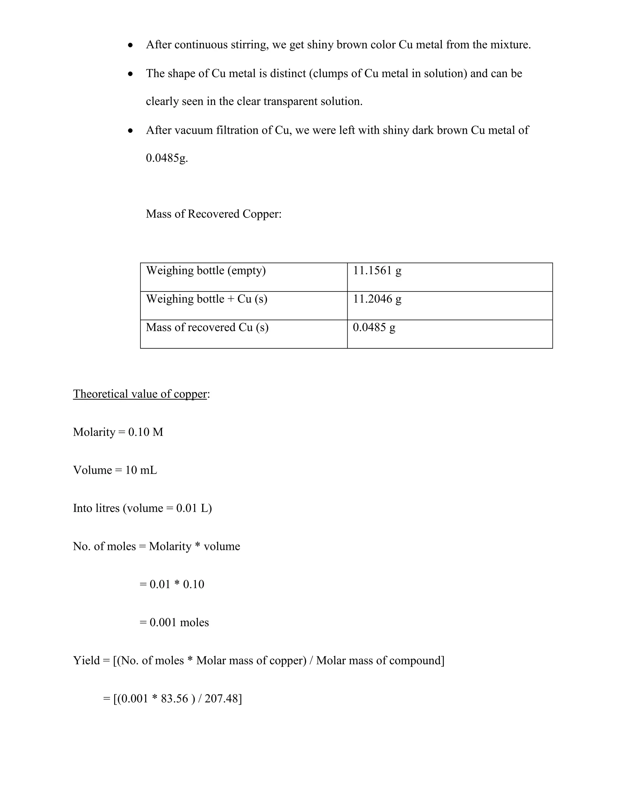 Lab Report on copper cycle | DOCX