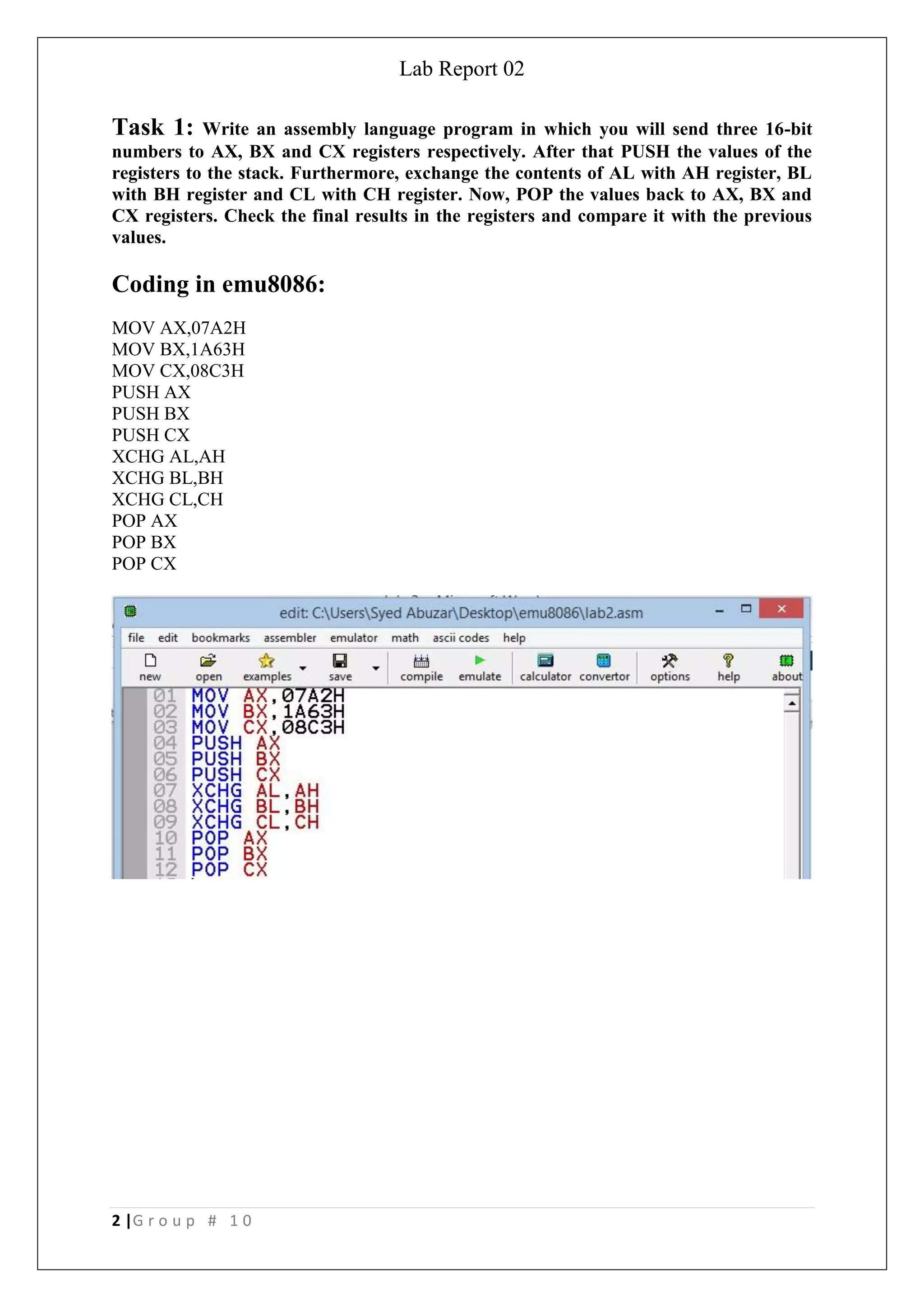 implementation of data instrucions in emu8086 | PDF