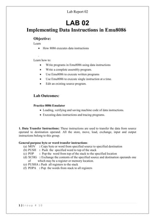 implementation of data instrucions in emu8086 | PDF