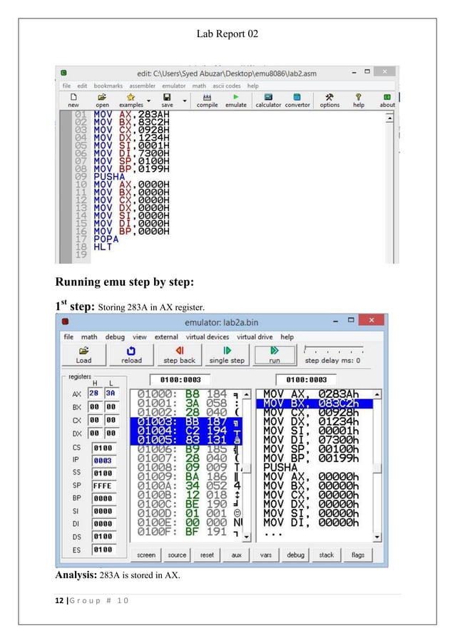 implementation of data instrucions in emu8086 | PDF