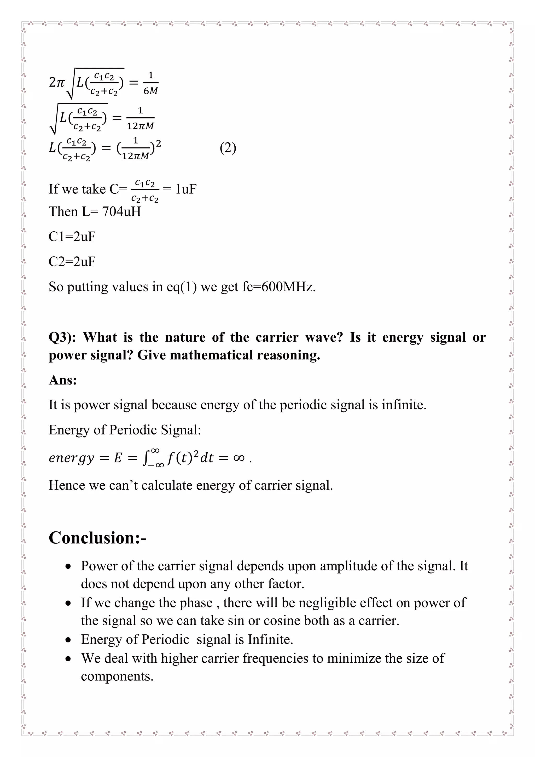 Power of carrier signal | PDF