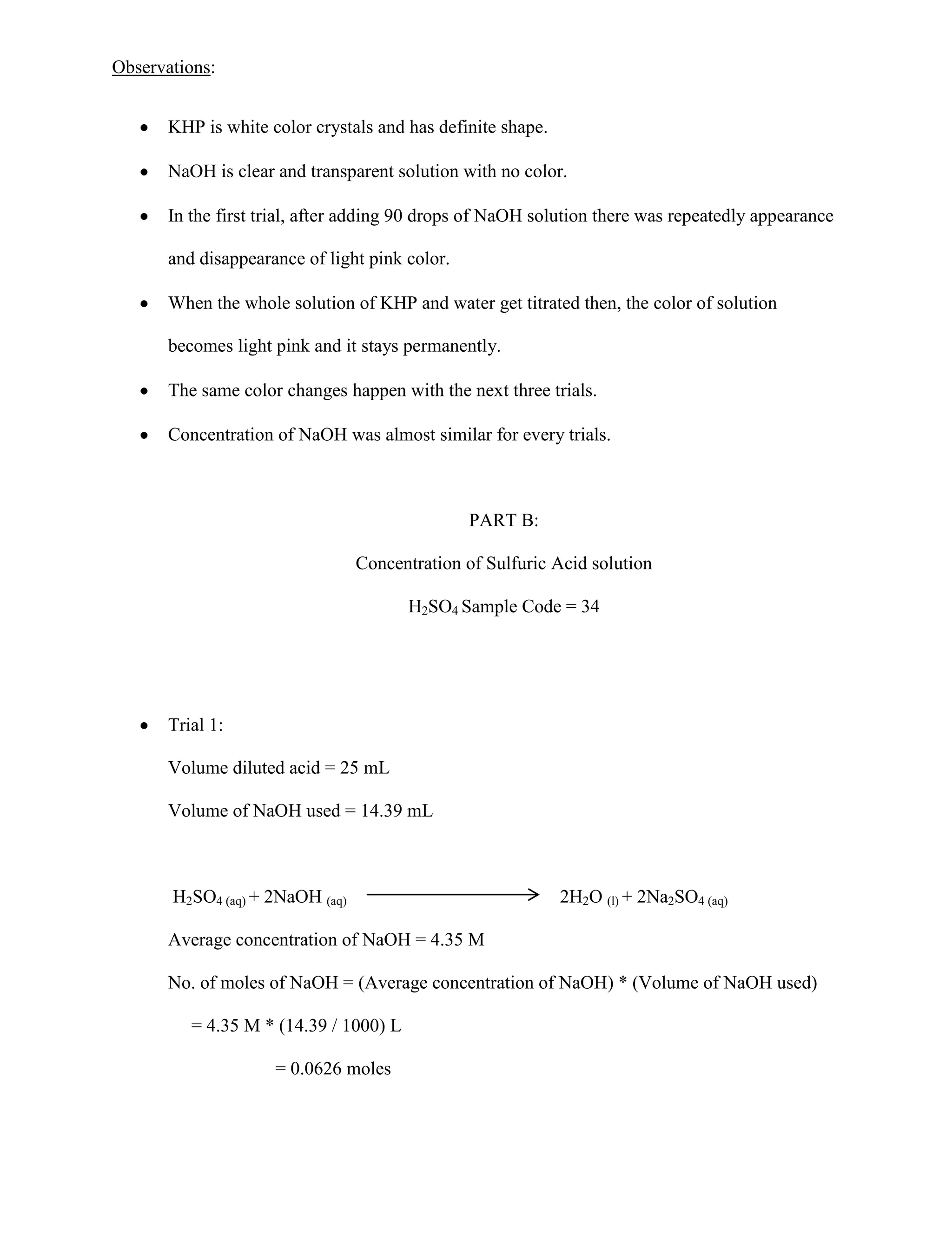 Chemistry Lab Report on standardization of acid and bases. | DOCX