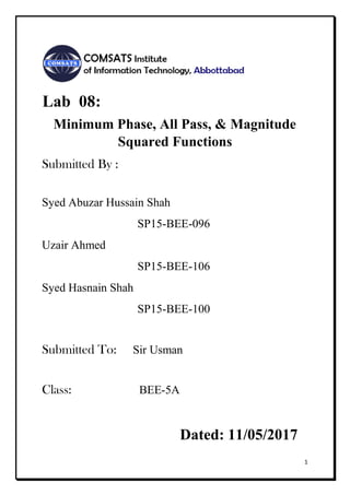 Minimum phase, All pass and Magnitude Squared Function | PDF