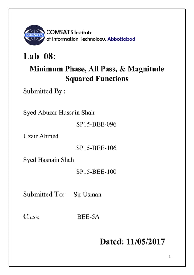 Minimum phase, All pass and Magnitude Squared Function | PDF