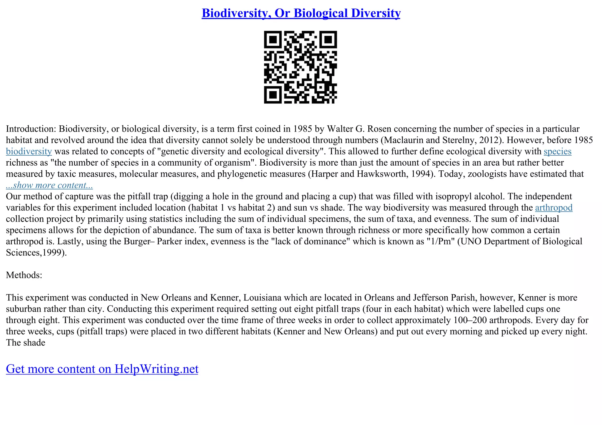 Lab Report Biodiversity | PDF