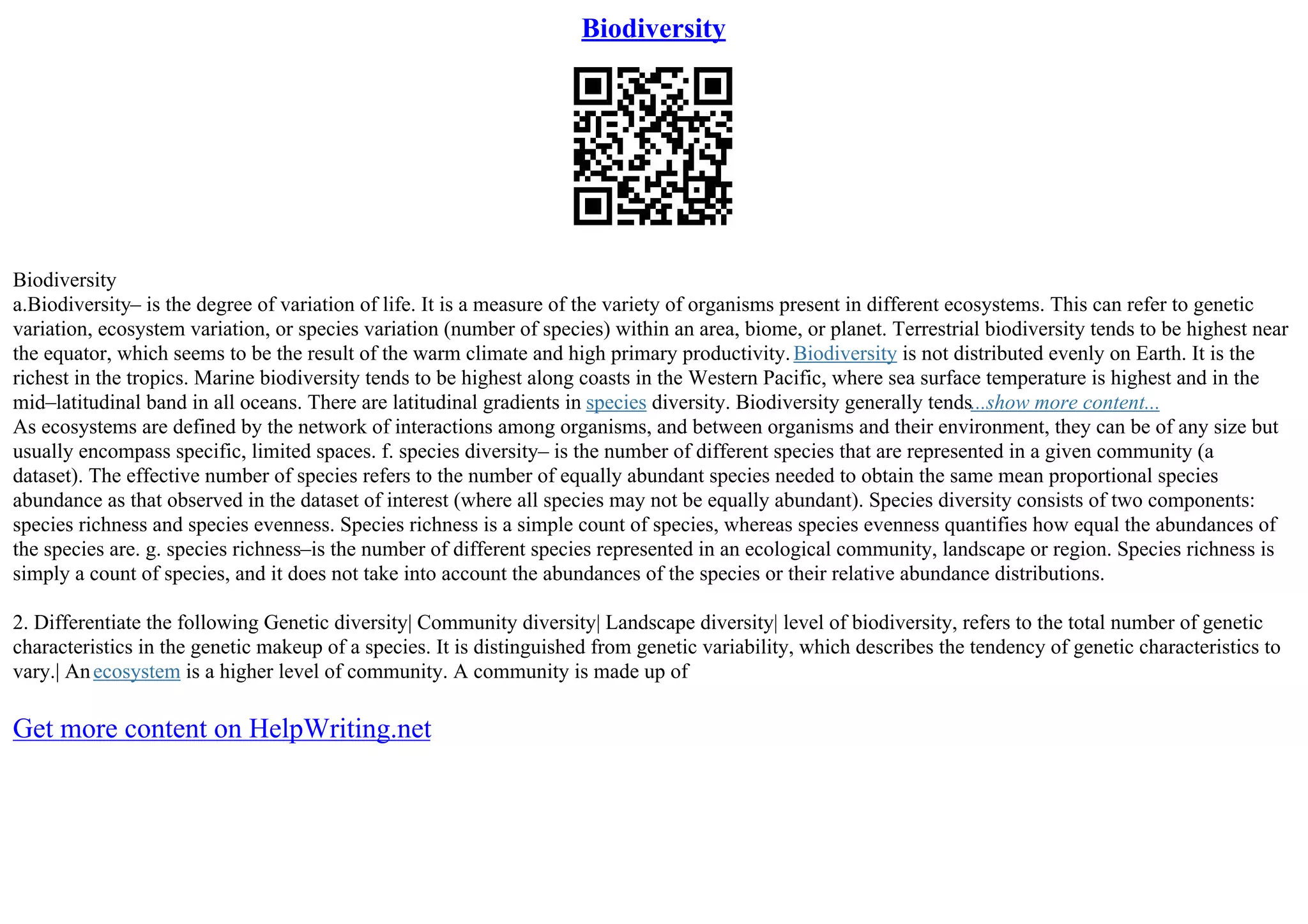 Lab Report Biodiversity | PDF