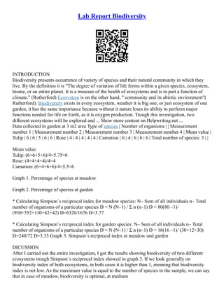 Lab Report Biodiversity | PDF