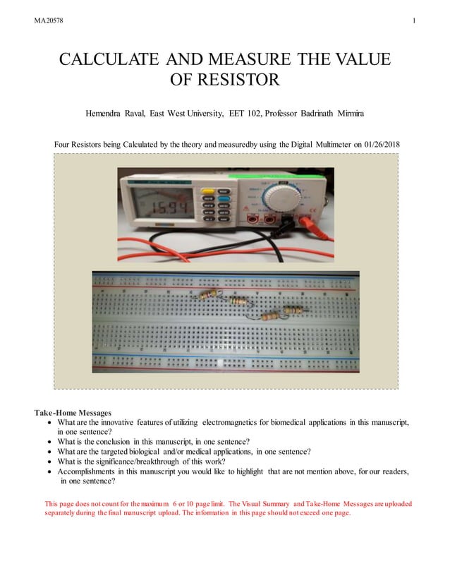Lab report calculate & measure value of resistor lab 01 | DOCX ...