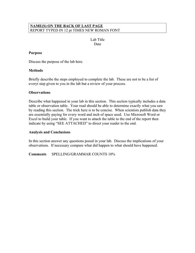 Lab Report Form | DOC