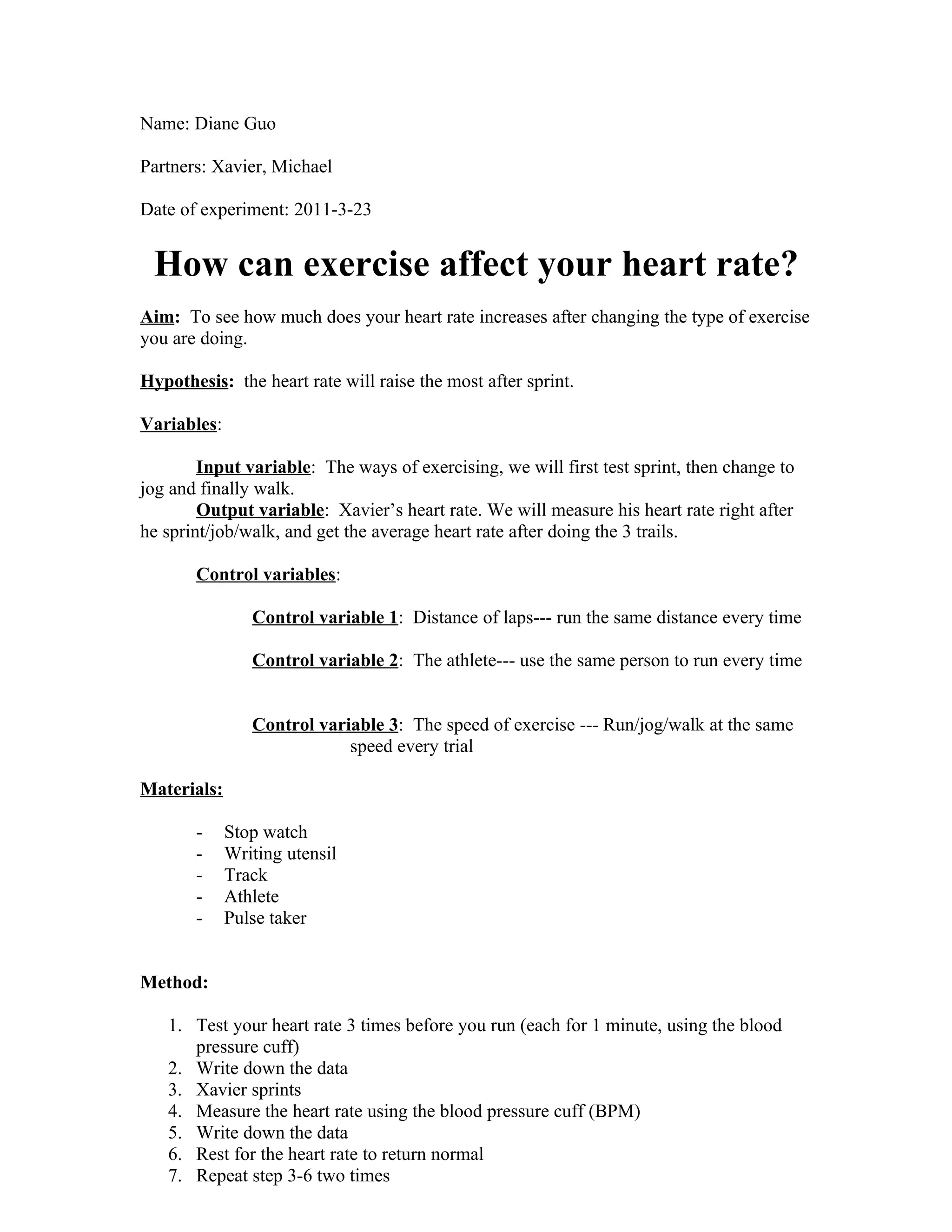 Lab report heart beat | DOC