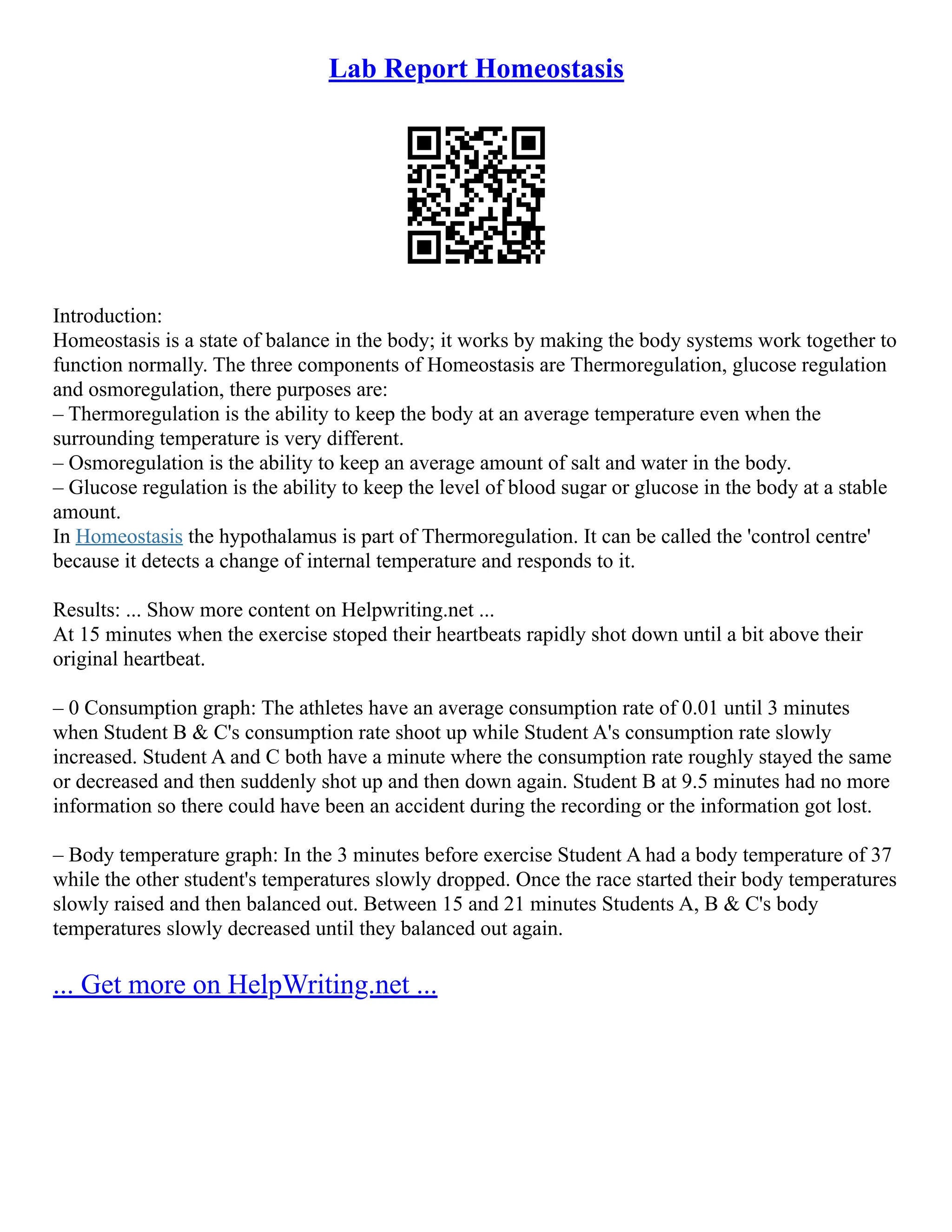 Lab Report Homeostasis | PDF
