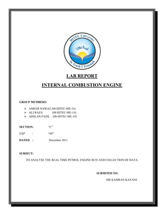 Lab report ic engine 09 | PDF