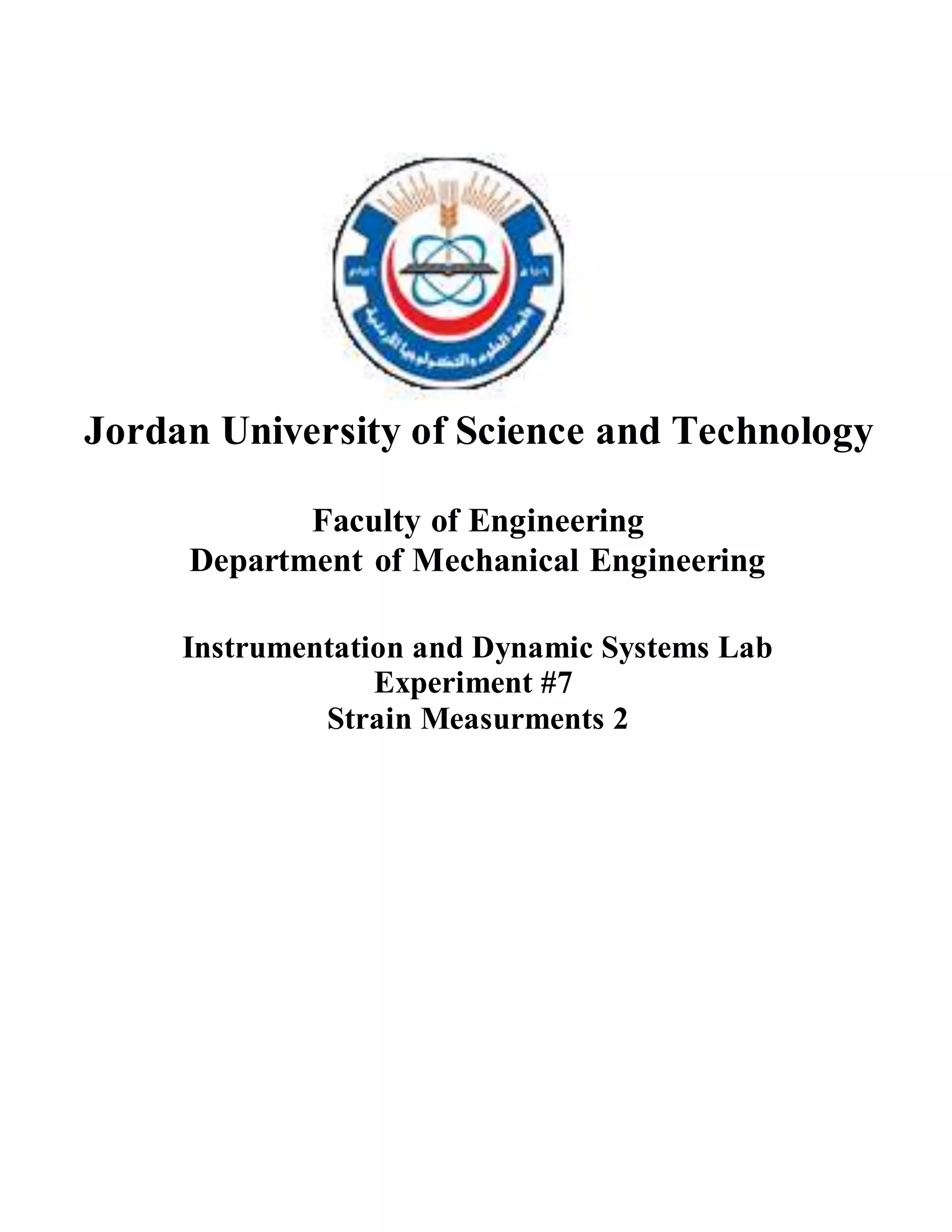 Instrumentation Lab. Experiment #7 Report: Strain Measurements 2 | DOCX