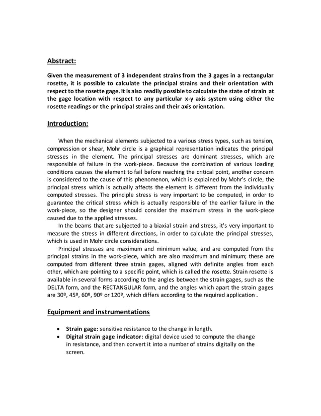Instrumentation Lab. Experiment #7 Report: Strain Measurements 2 | PDF