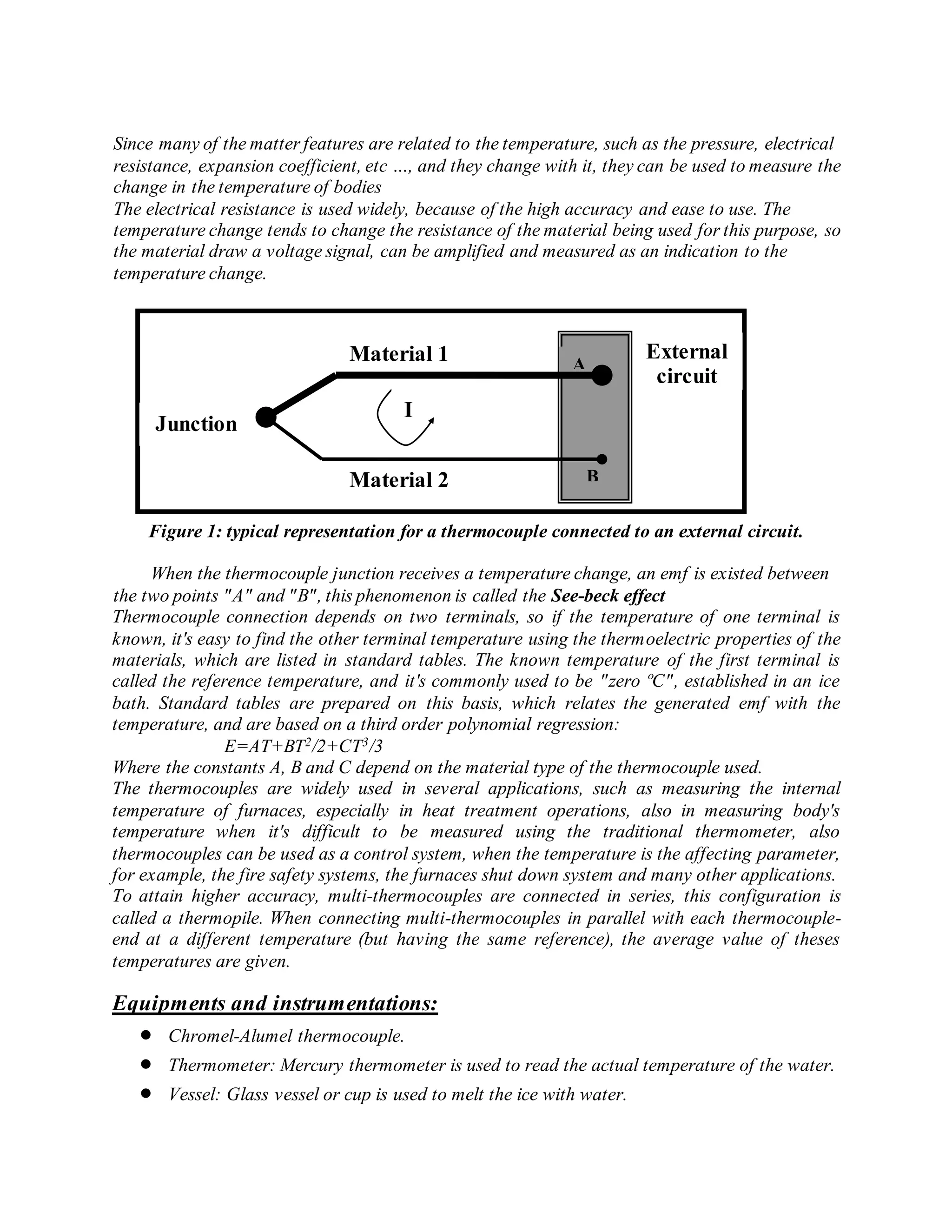 Instrumentation Lab. Experiment #8 Report: Thermocouples | DOCX