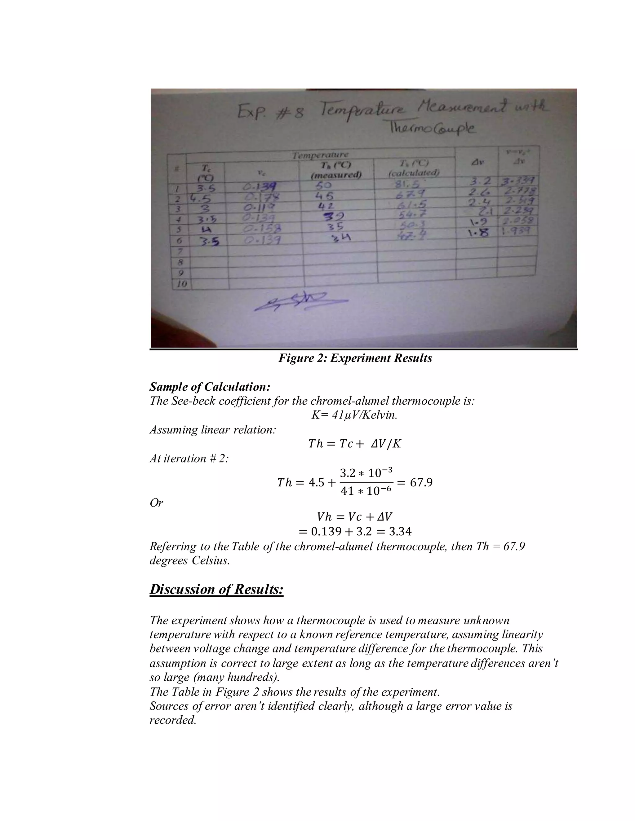 Instrumentation Lab. Experiment #8 Report: Thermocouples | DOCX
