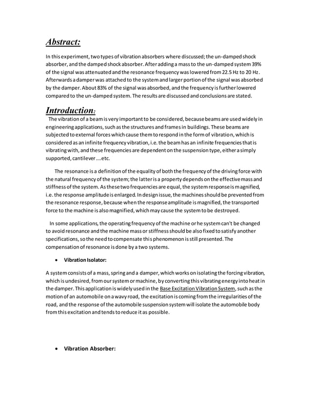 Instrumentation Lab. Experiment #12 Report: Lateral Beam Vibration | PDF