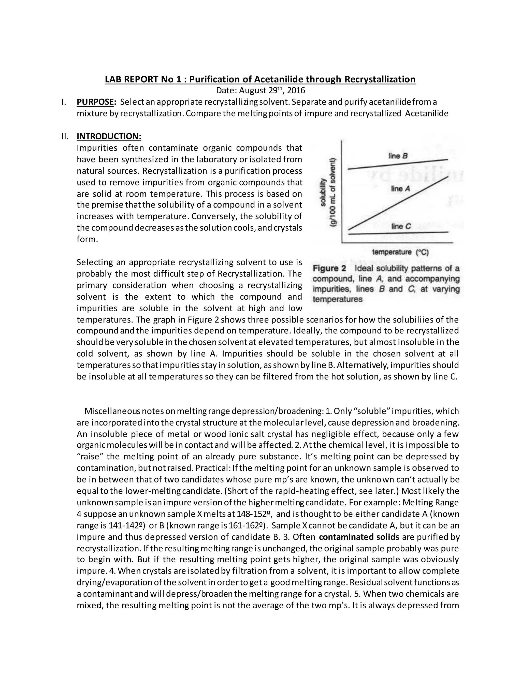 Lab report recrystallitaion | DOCX