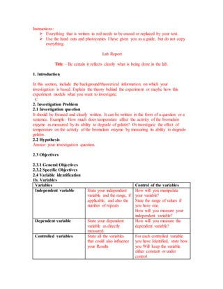 Lab report templante for 10th and 9th grade | DOCX