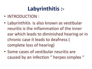 LABRINTITIS. disorder of inner ear affect hearing | PPT