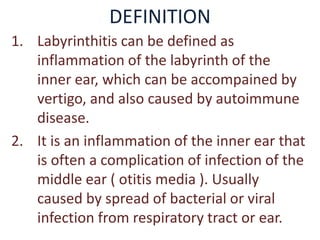 LABRINTITIS. disorder of inner ear affect hearing | PPT
