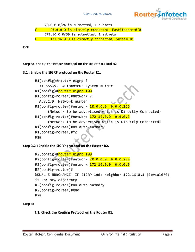 Lab routing protocols eigrp | PDF