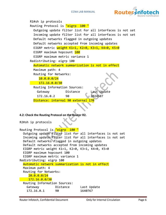 Lab routing protocols eigrp | PDF