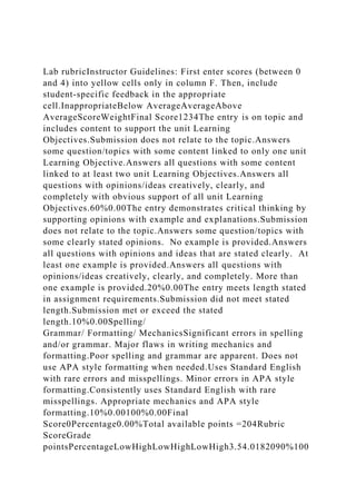 Lab rubricInstructor Guidelines First enter scores (between 0 and.docx