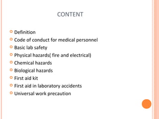 Lab safety and PPE and Biosafety levels | PPT