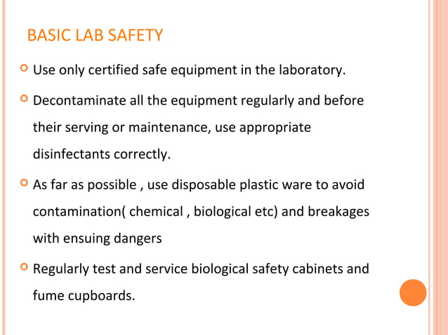 Lab safety and PPE and Biosafety levels