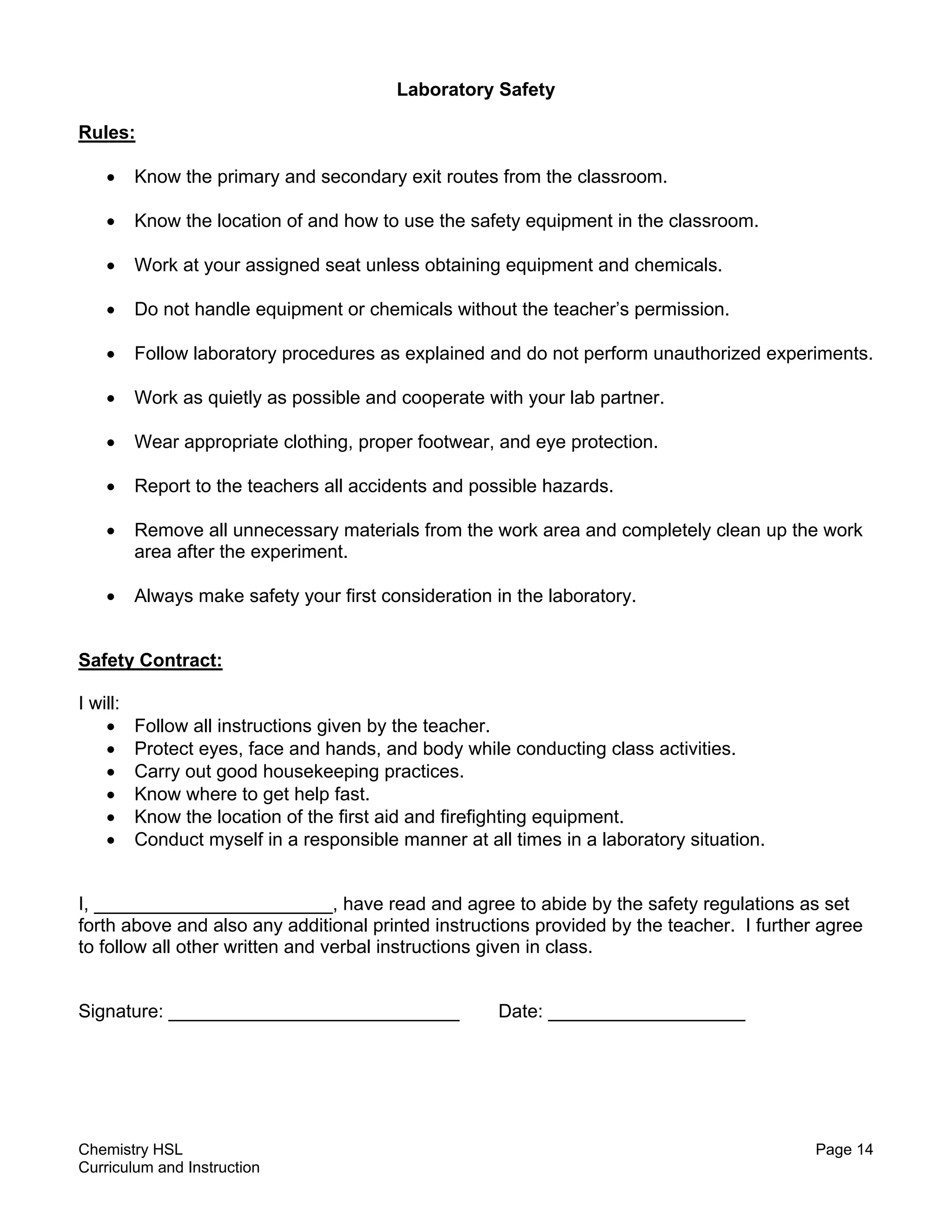 Lab safety contract | PDF