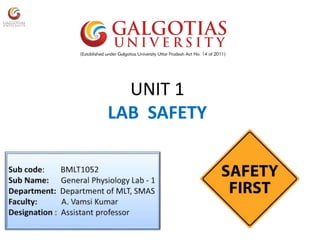 Lab safety for MLT students | PPTX