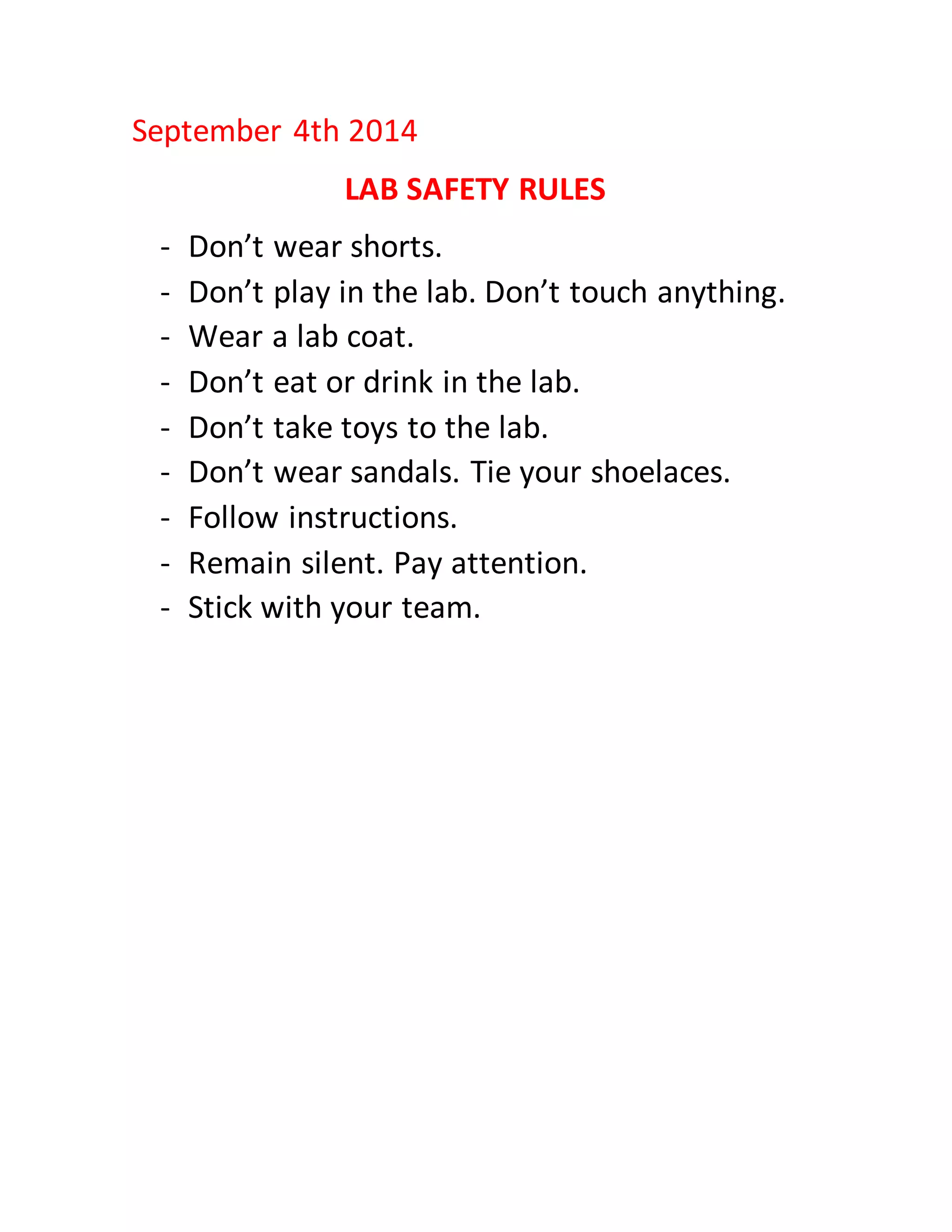 Lab safety rules | DOCX