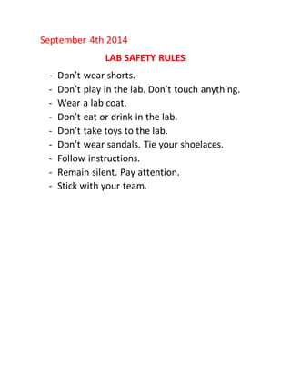 Lab safety rules | DOCX