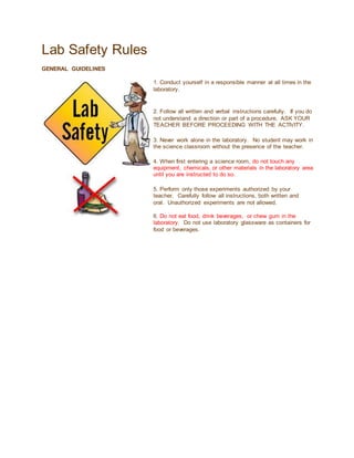 Lab Safety Rules Worksheet