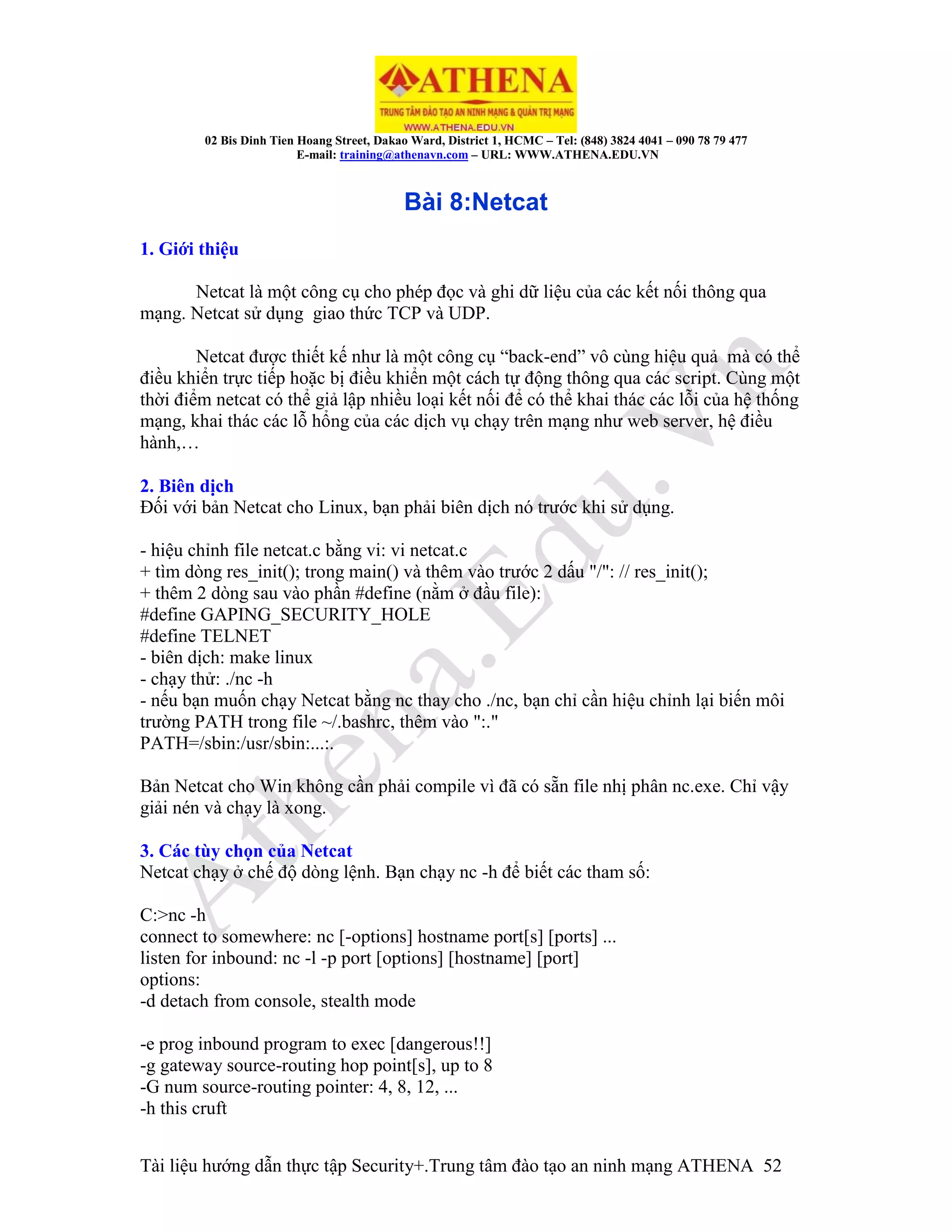 Lab security+ Bài 8: Netcat | PDF