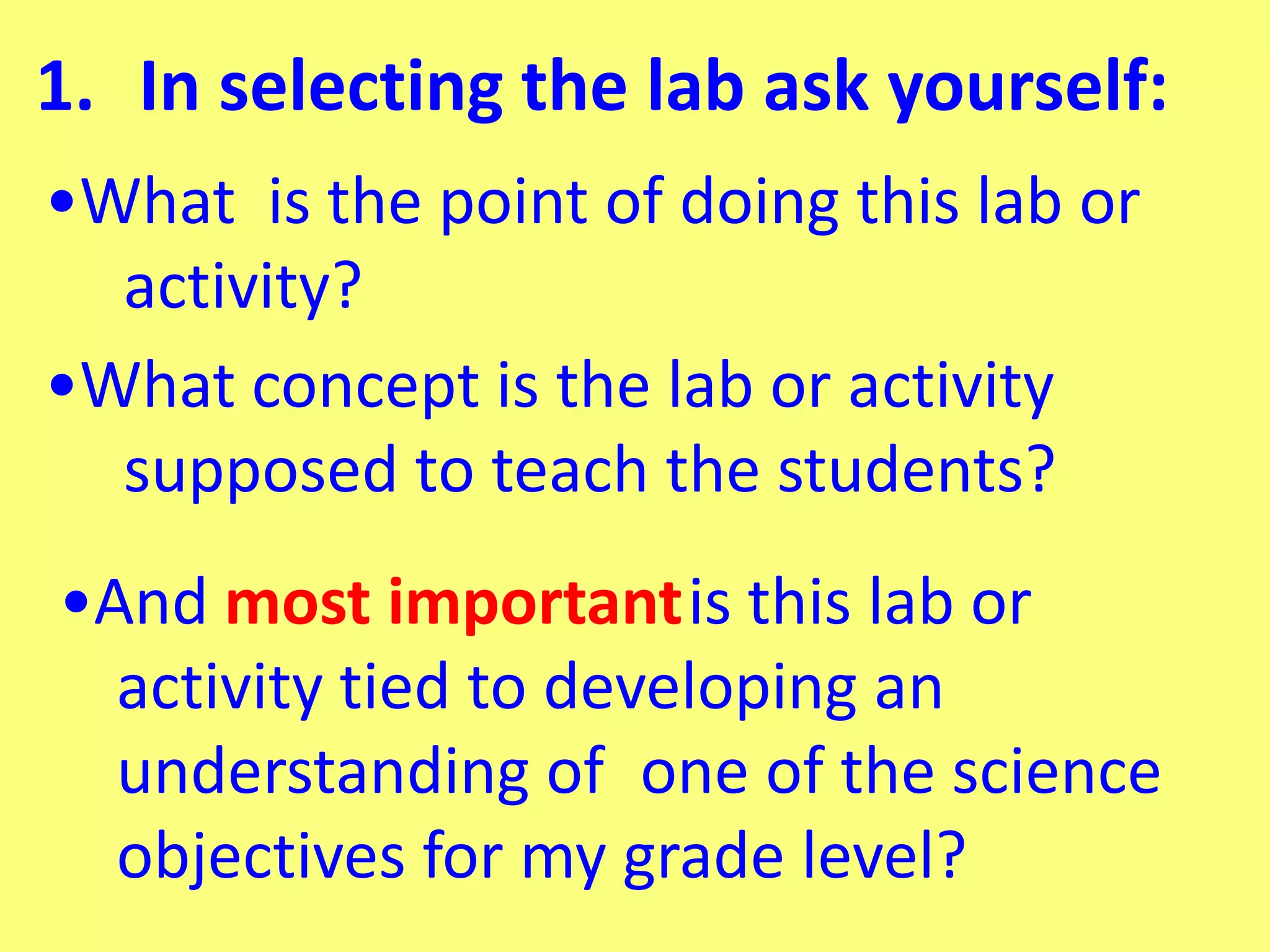 Labs in elementary science classroom (Teacher) | PPTX | Homework and ...