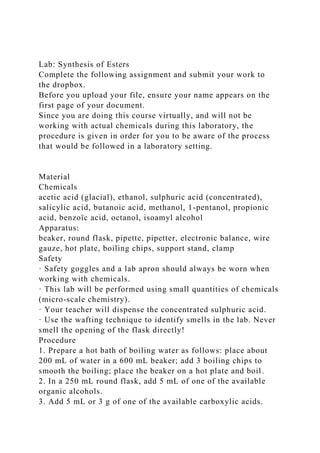 Lab Synthesis of EstersComplete the following assignment and su.docx