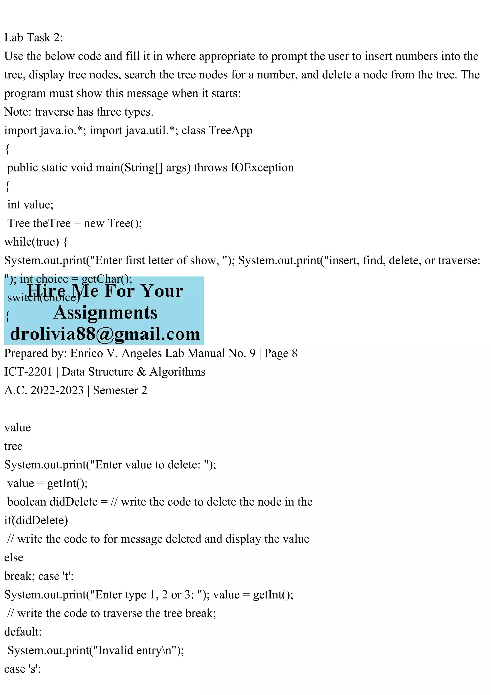 Lab Task 2Use the below code and fill it in where appropriate to .pdf