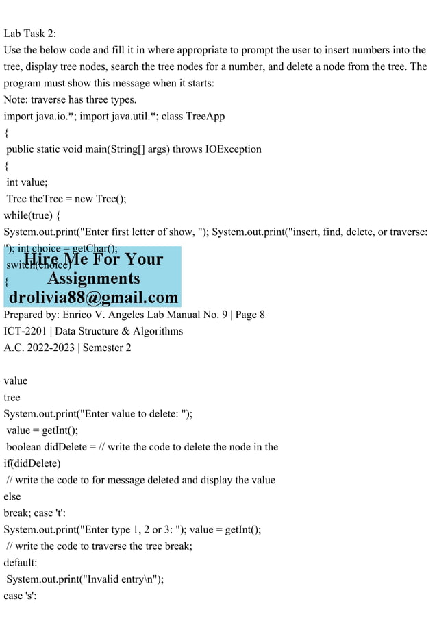 Lab Task 2Use the below code and fill it in where appropriate to .pdf