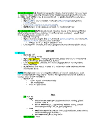 Lab values | DOCX | Blood Disorders | Diseases and Conditions