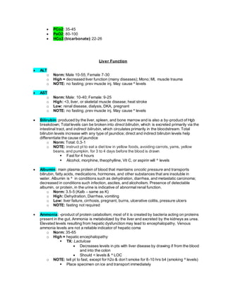 Lab values | DOCX | Blood Disorders | Diseases and Conditions