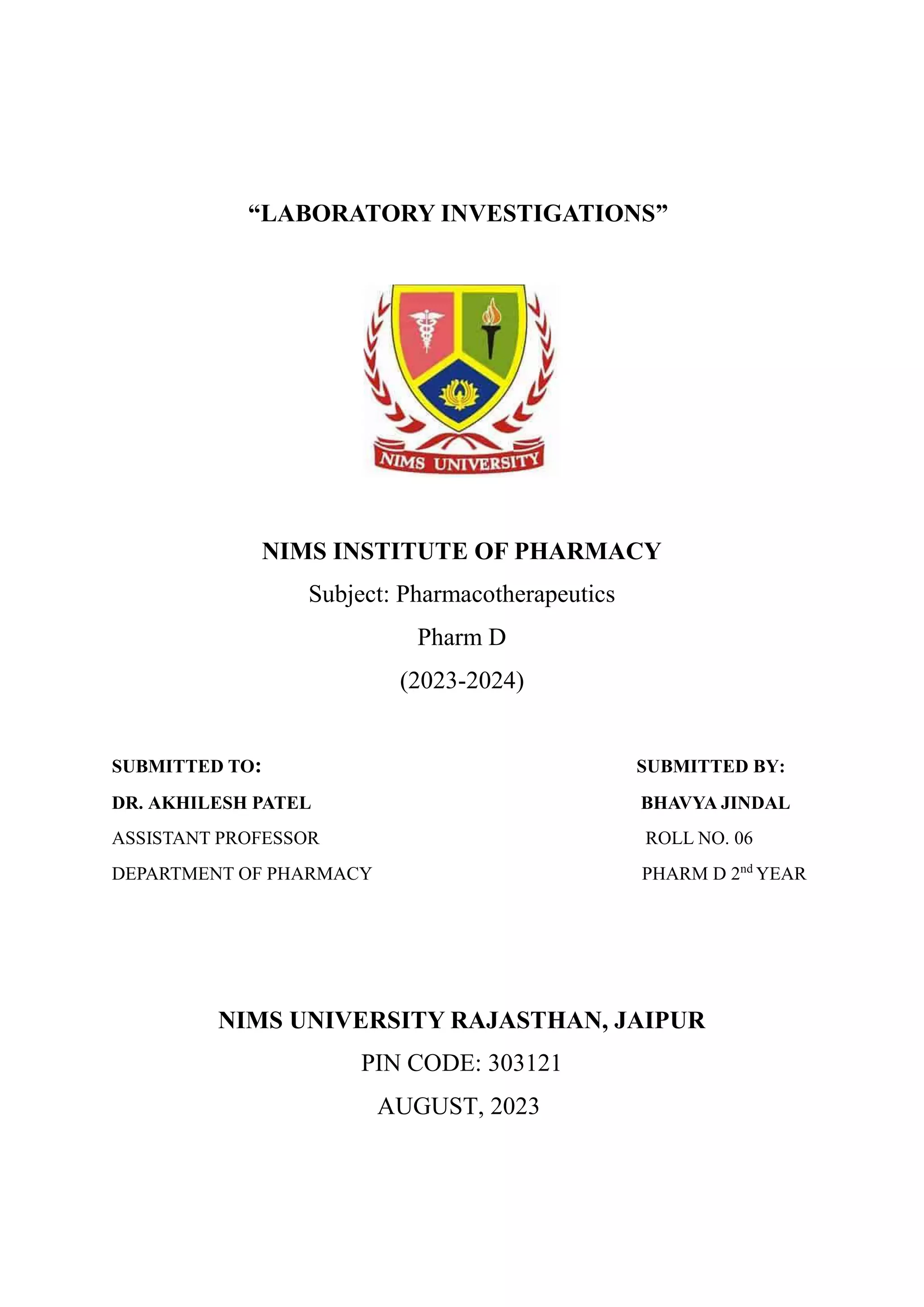 LABORATORY INVESTIGATION WITH SIGNIFICANCE BY BHAVYA JINDAL | DOCX