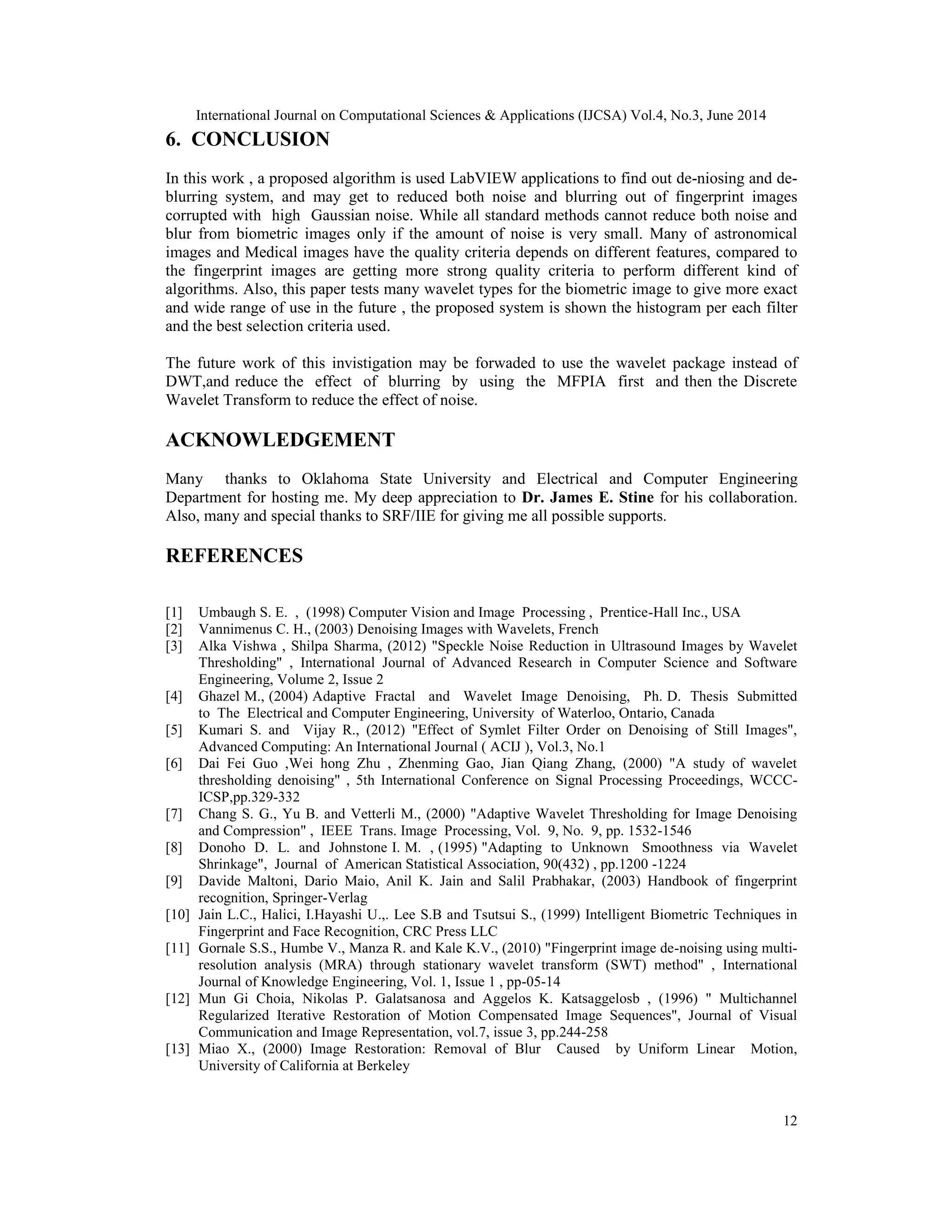 Labview with dwt for denoising the blurred biometric images | PDF