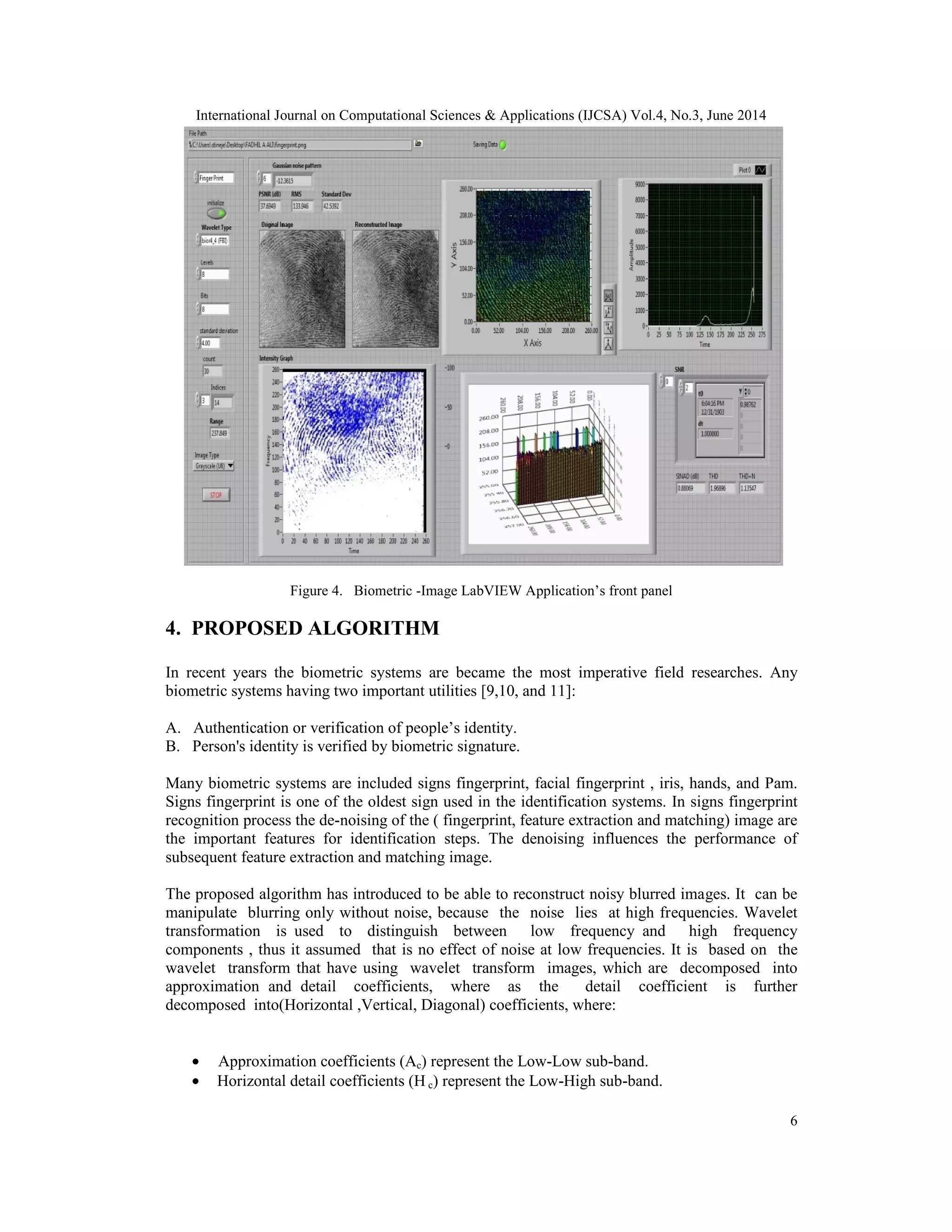Labview with dwt for denoising the blurred biometric images | PDF