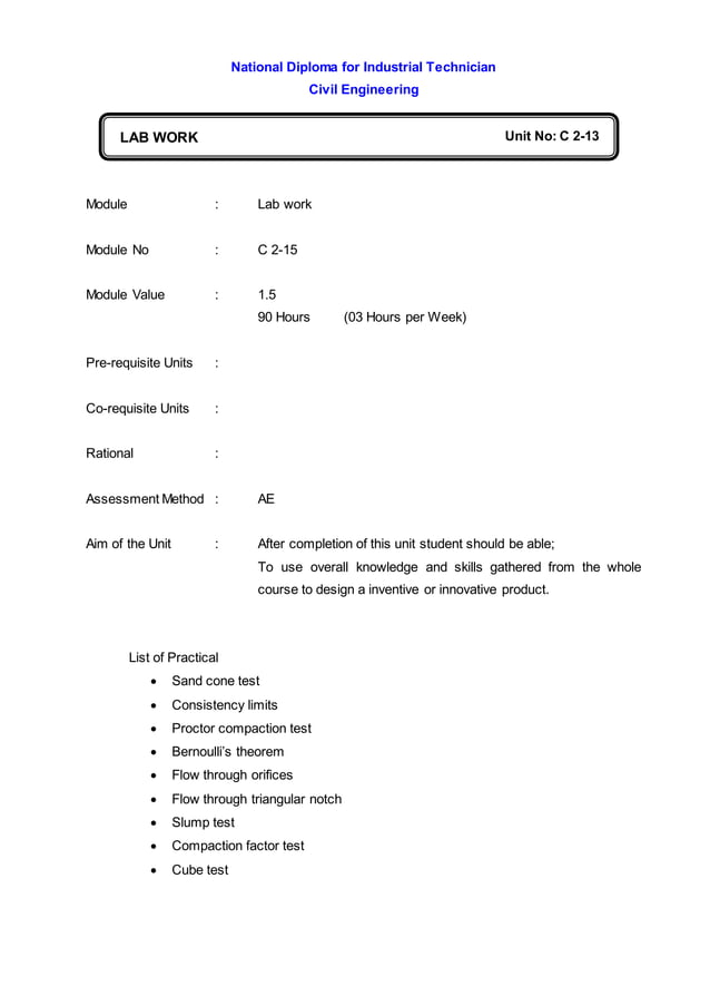 NCIT civil Syllabus 2013-2014 | DOCX