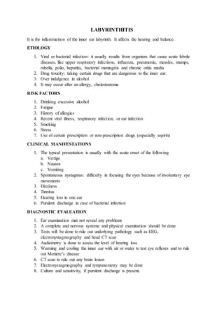 LABYRNTHITIS.docx | Ear, Nose and Throat Conditions | Diseases and ...