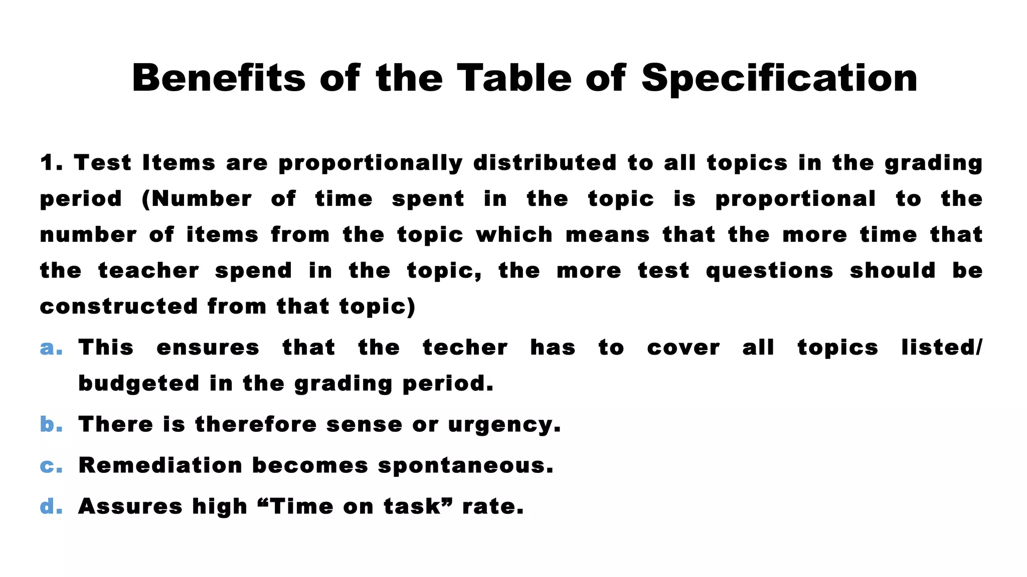 TABLE OF SPECIFICATION- DEPED | PPTX