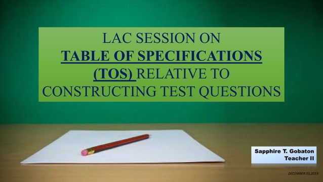 TABLE OF SPECIFICATION- DEPED | PPTX