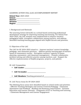 Comprehensive Learning Action Cell (LAC) Accomplishment Report for SY ...